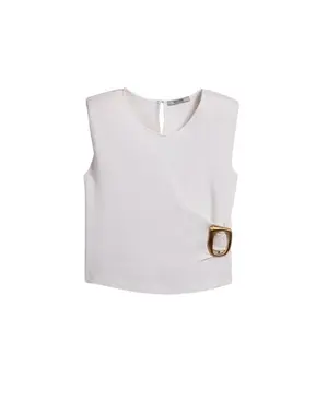 NOCTURNE Sleeveless Buckle Detail Blouse - Open White