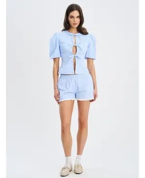 MISS CIRCLE NEW YORK Baby Gingham Lace Trim Shorts - Blue