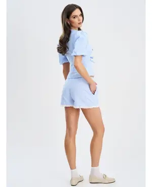 MISS CIRCLE NEW YORK Baby Gingham Lace Trim Shorts - Blue