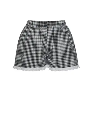 MISS CIRCLE NEW YORK Qutayla Gingham Lace Trim Shorts - Black