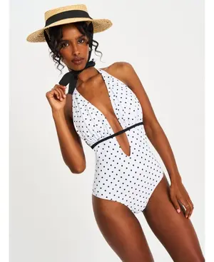 MISS CIRCLE NEW YORK Polka Dot Halterneck One-piece Swimsuit