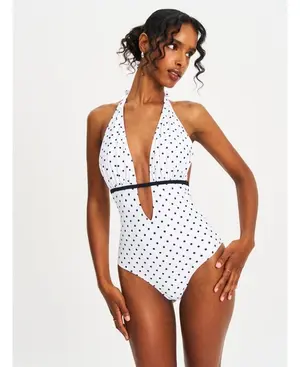 MISS CIRCLE NEW YORK Polka Dot Halterneck One-piece Swimsuit
