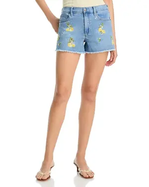 Aqua Embroidered Lemon Denim Shorts