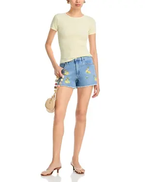 Aqua Embroidered Lemon Denim Shorts