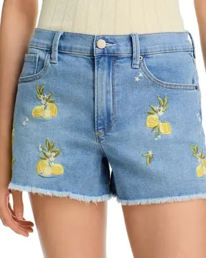 Aqua Embroidered Lemon Denim Shorts