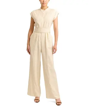 CARTOLINA Cap Sleeve Jumpsuit With Mandarin Collar And Belted Waist - Ivory