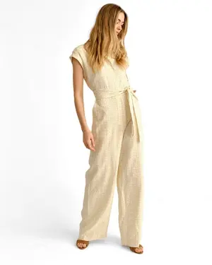 CARTOLINA Cap Sleeve Jumpsuit With Mandarin Collar And Belted Waist - Ivory