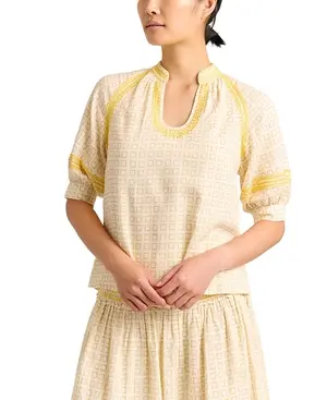 CARTOLINA Eleanor Top Geometric Print Viscose And Linen Blend - Ivory