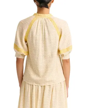 CARTOLINA Eleanor Top Geometric Print Viscose And Linen Blend - Ivory