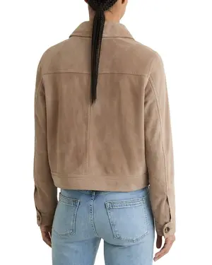 REISS Petites Suede Trucker Jacket - Neutral