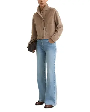 REISS Petites Suede Trucker Jacket - Neutral