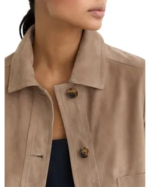 REISS Petites Suede Trucker Jacket - Neutral
