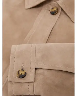 REISS Petites Suede Trucker Jacket - Neutral