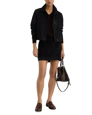 REISS Suede Trucker Jacket - Navy