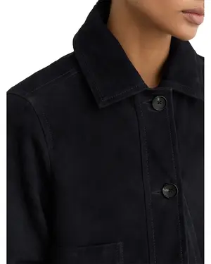 REISS Suede Trucker Jacket - Navy