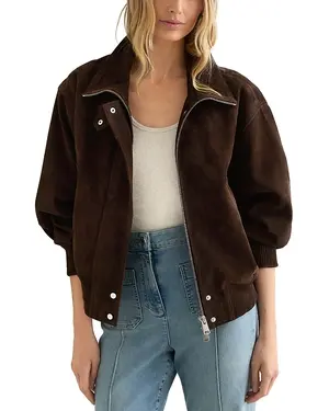 REISS Cara Suede Zip-up Jacket
