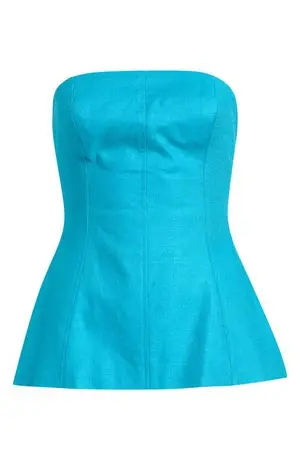 Topshop Strapless Peplum Top In Linen Blend