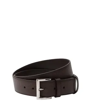Prada Saffiano Leather Belt With Metal Buckle - Brown