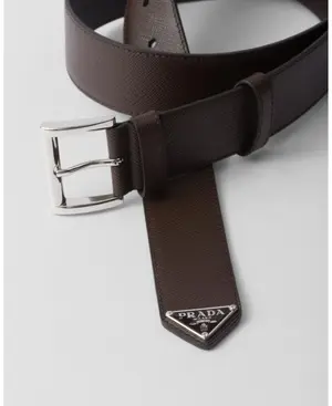 Prada Saffiano Leather Belt With Metal Buckle - Brown