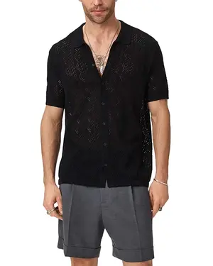 John Varvatos Short Sleeve Pointelle Knit Polo - Black