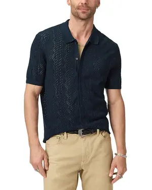 John Varvatos Short Sleeve Pointelle Knit Polo - Navy