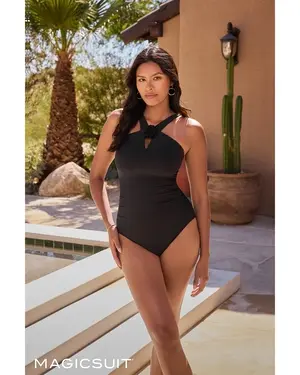 Magicsuit Halterneck One Piece Swimsuit With Decorative Flower Accent