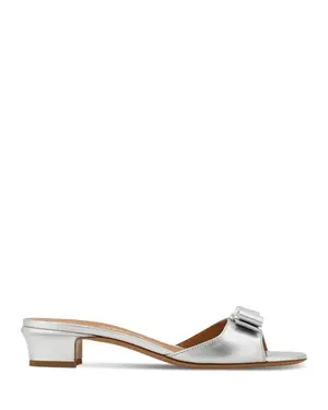 FERRAGAMO Leather Bow Detail Slide Sandals