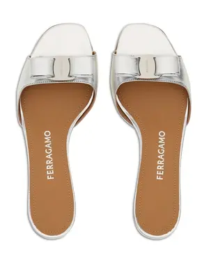 FERRAGAMO Leather Bow Detail Slide Sandals