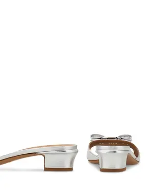FERRAGAMO Leather Bow Detail Slide Sandals