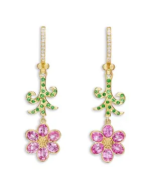 Temple St. Clair 18k Yellow Primavera Drop Earrings With Pink Sapphire, Diamond & Tsavorite Garnet - Gold