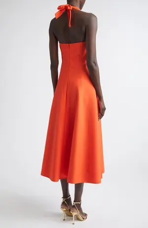 Oscar De La Renta Halter Neck Stretch Wool Fit & Flare Dress