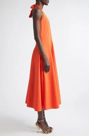 Oscar De La Renta Halter Neck Stretch Wool Fit & Flare Dress