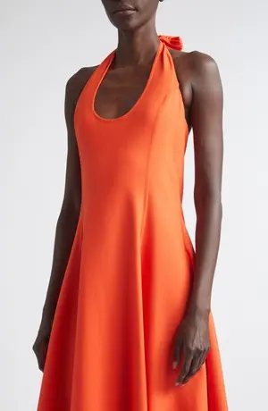 Oscar De La Renta Halter Neck Stretch Wool Fit & Flare Dress