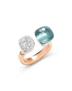 Pomellato 18k White & Rose Topaz & Diamond Cluster Cuff Ring