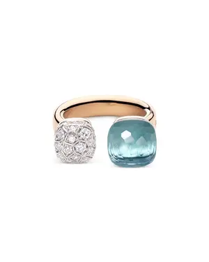 Pomellato 18k White & Rose Topaz & Diamond Cluster Cuff Ring