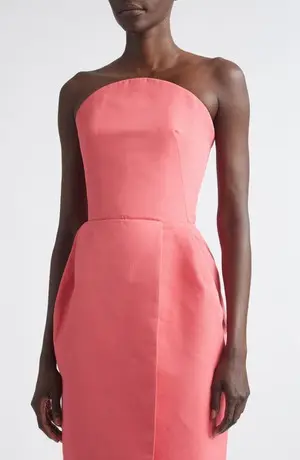 Oscar De La Renta Strapless Faille Gown - Guava
