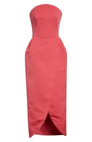 Oscar De La Renta Strapless Faille Gown - Guava