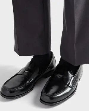 Prada Brushed Leather Loafers With Enameled Metal Triangle Logo
