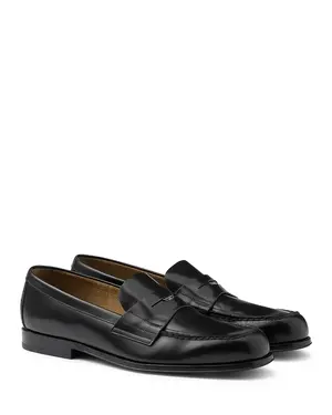 Prada Brushed Leather Loafers With Enameled Metal Triangle Logo - Black