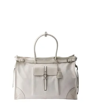 Prada Bonnie Denim And Leather Tote Bag - White