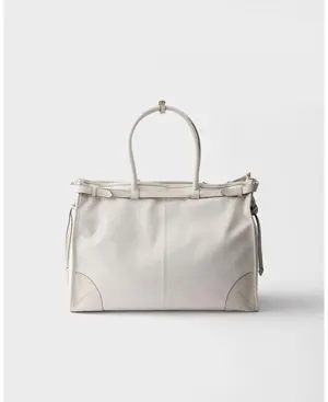 Prada Bonnie Denim And Leather Tote Bag - White