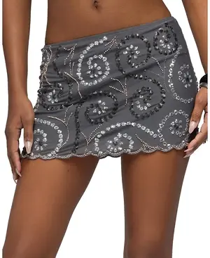 EDIKTED Embroidered Bead & Sequin Mesh Mini Skirt - Dark-gray