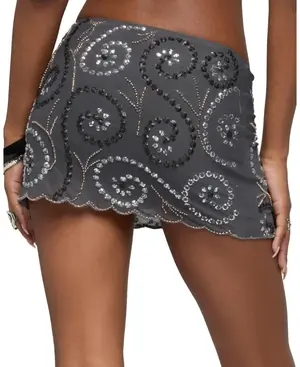 EDIKTED Embroidered Bead & Sequin Mesh Mini Skirt