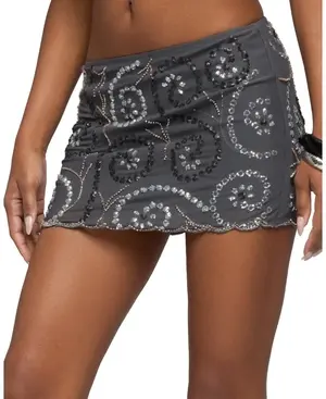 EDIKTED Embroidered Bead & Sequin Mesh Mini Skirt