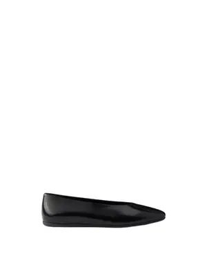 Prada Brushed Leather Square Toe Ballerinas - Black