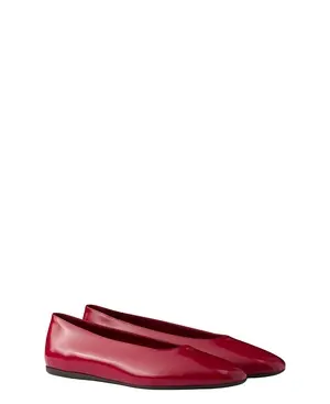Prada Brushed Leather Square Toe Ballerinas - Scarlet