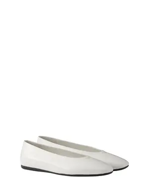 Prada Brushed Leather Square Toe Ballerinas - White
