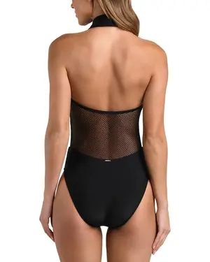 L'Agence Natalya Collared Mesh One Piece Swimsuit