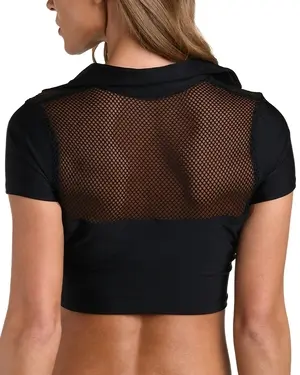 L'Agence Anastasia Mesh Solid Short Sleeve Tankini Top