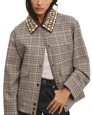 Veronica Beard Embellished Plaid Jacket - Malt Multi